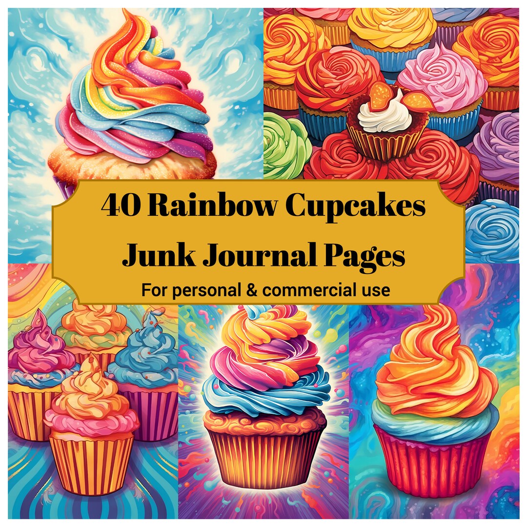 40 Rainbow Cupcakes Junk Journal Pages - Printable Cupcake Junk Journal ...