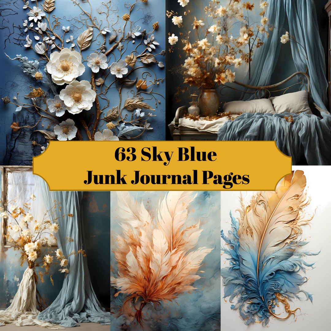 63 Sky Blue Junk Journal Pages - Colorful Junk Journal for Scrapbooks ...