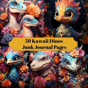 59 Kawaii Dinos Junk Journal Pages - Cute Junk Journal for Scrapbooks ...