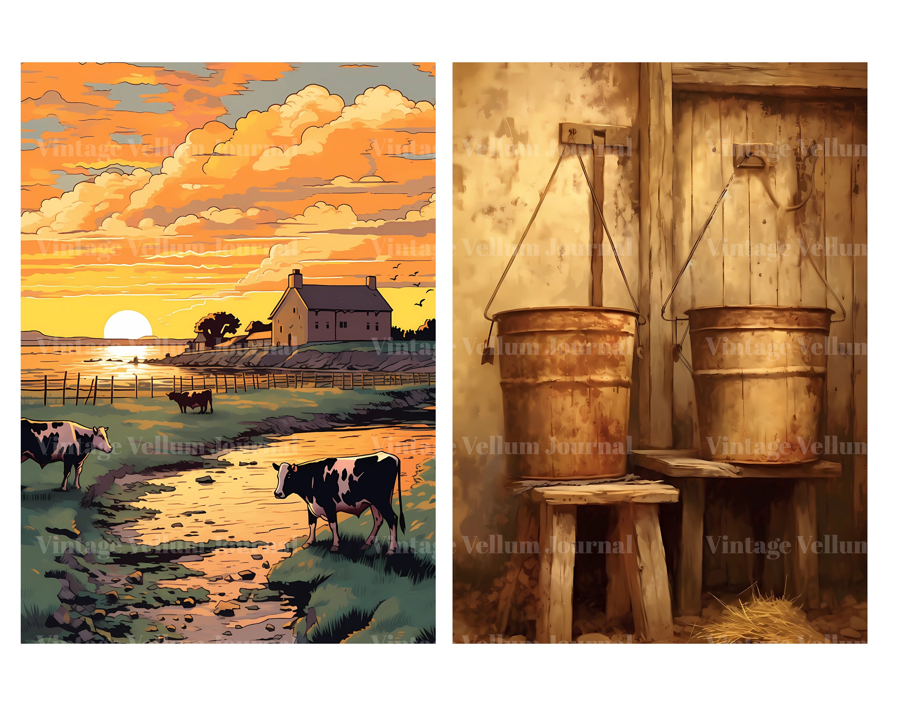 30 Diary Farm Junk Journal Pages Printable Cows and Milk - Etsy