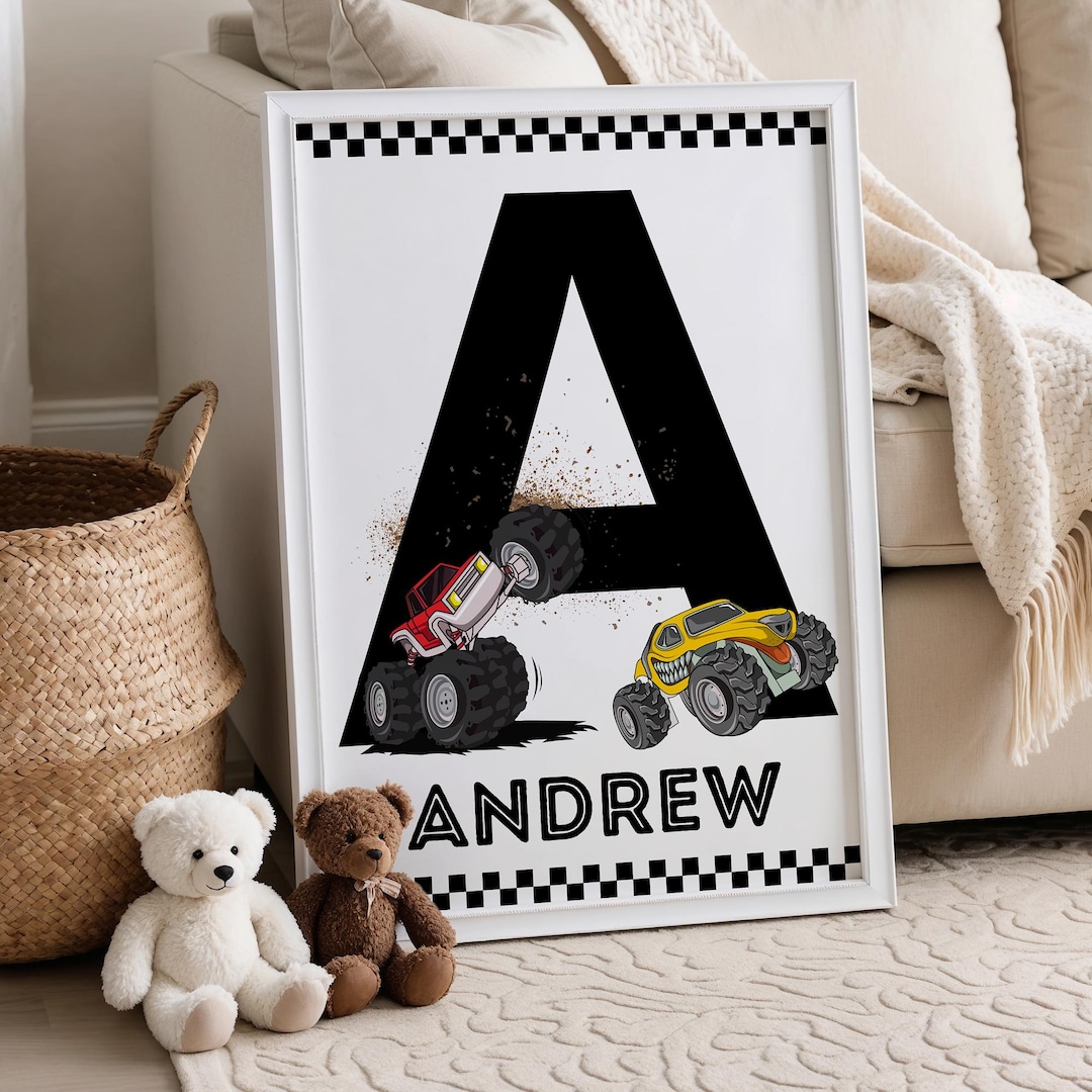 Monster Truck Name Print, Monster Truck Prints, Monster Truck Nursery ...
