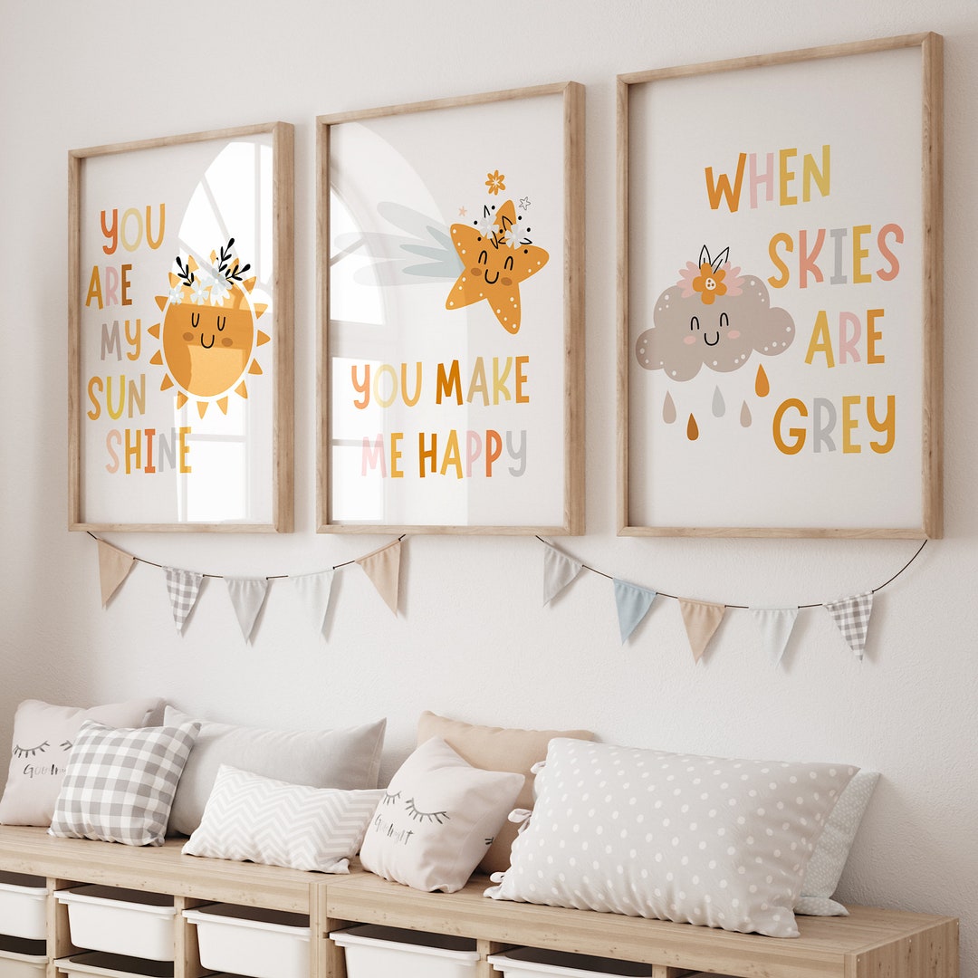 Boho Rainbow Nursery Prints, Rainbow Print, You Are My Sunshine ...