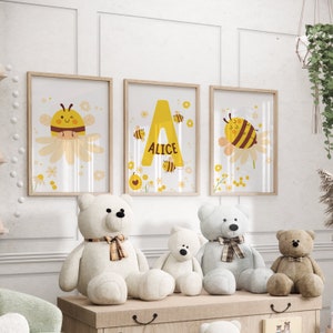 Bee Prints Nursery Wall Art, Bee Wall Art, Honey Bee Nursery, Bumblebee ...