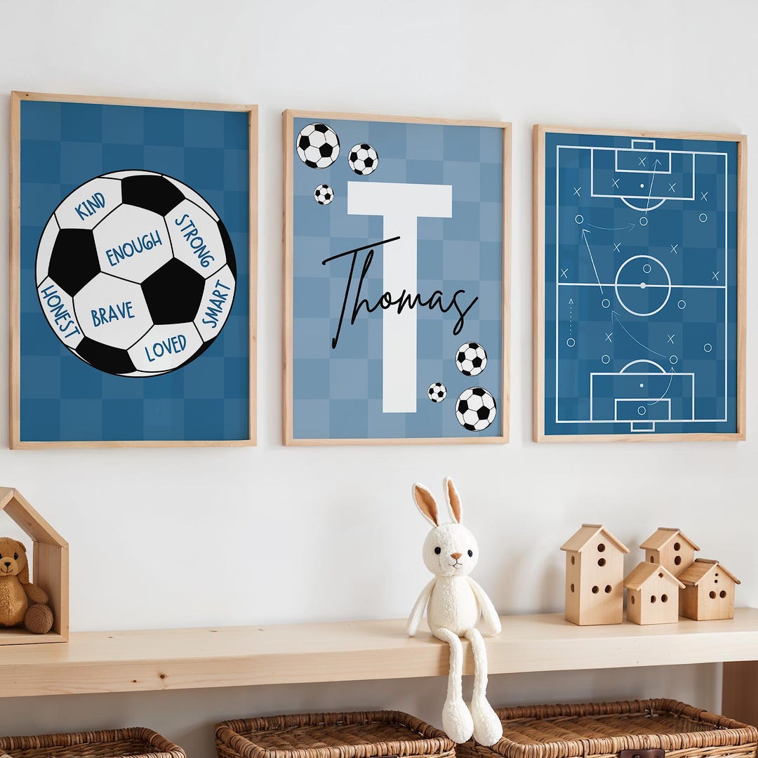 Soccer Wall Art Set, Affirmation for Boys, Football Themed Nursery ...