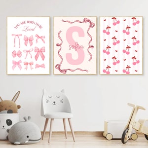 Pink Bows Wall Art, Pink Bows Print, Pink Coquette Nursery, Coquette ...