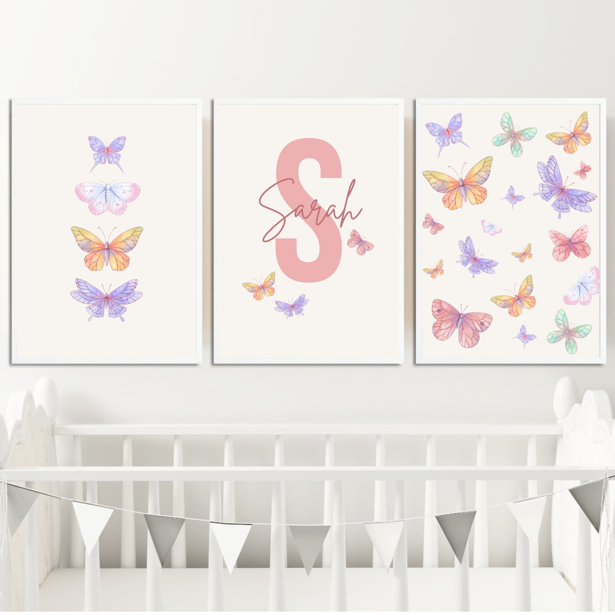 Pastel Butterfly Printable Nursery Decor, Personalized Name Print ...