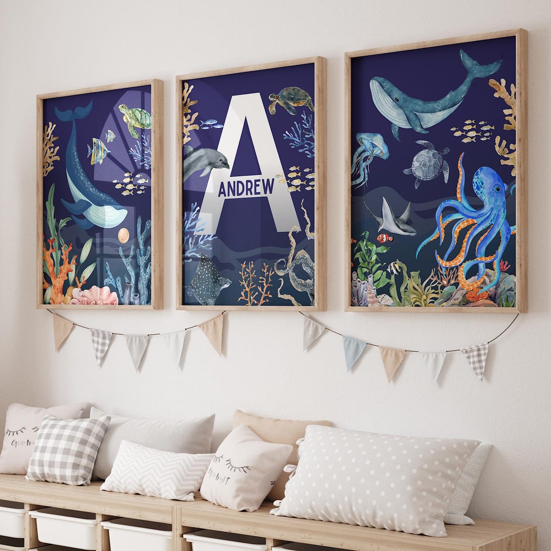 Ocean Nursery Print, Ocean Theme Room, Under the Sea Print, Whale Print ...