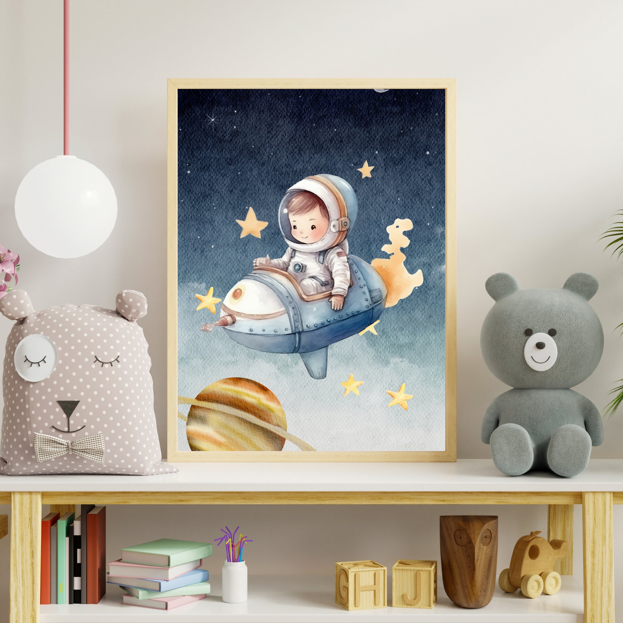Personalized Space Wall Art Set, Astronaut Wall Art, Space Theme Wall ...