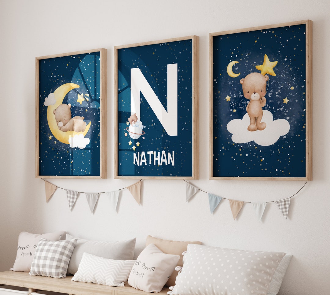 Custom Teddy Bear Nursery Wall Art Print, Personalized Name Teddy Bear ...