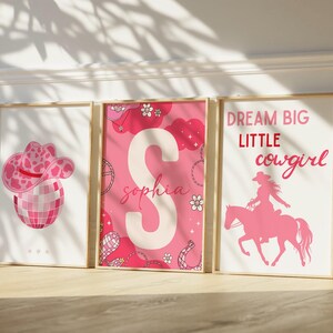 Personalized Pink Cowgirl Wall Art Set, Western Girl Room Decor, Dream ...