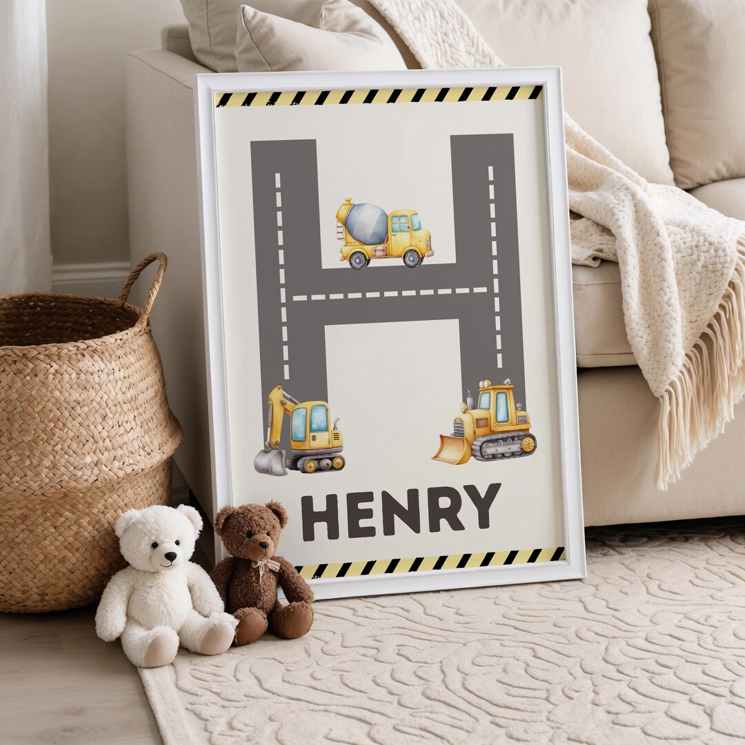 Personalized Construction Name Wall Art, Truck Nursery Print, Little ...