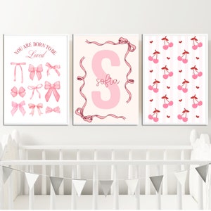 Pink Bows Wall Art, Pink Bows Print, Pink Coquette Nursery, Coquette ...