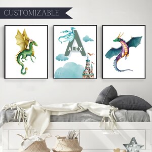 Personalized Dragon Nursery Prints, Dragon Nursery Decor, Mythical ...