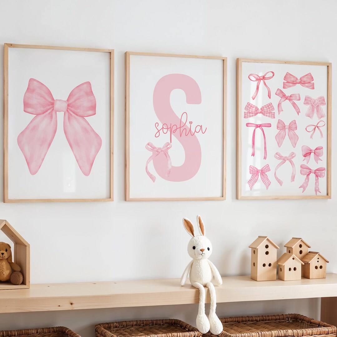 Pink Bows Print, Bows Nursery Decor, Bows Decor, Pink Coquette Print ...