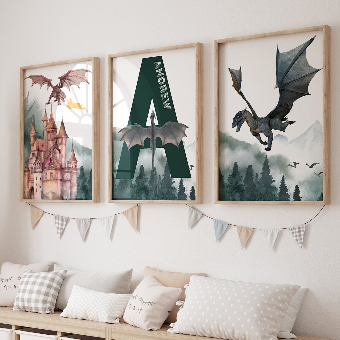 Personalized Dragon Nursery Prints, Dragon Nursery Decor, Mythical ...