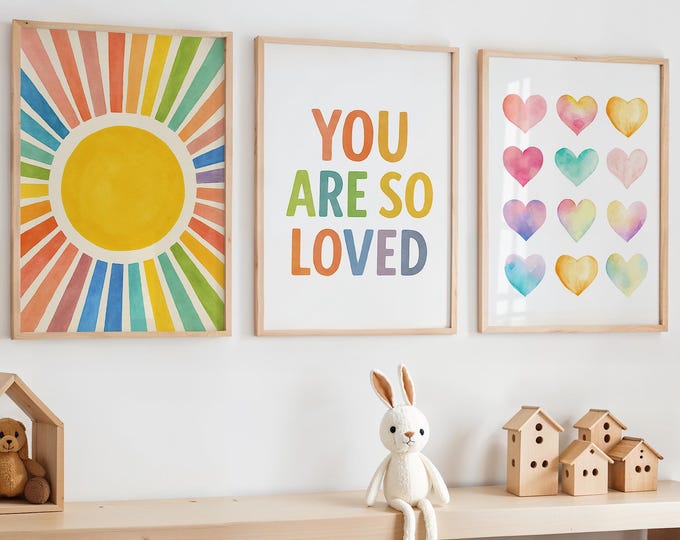 Set of 2 Rainbow Playroom Posters, Sun Nursery Poster, Watercolor ...
