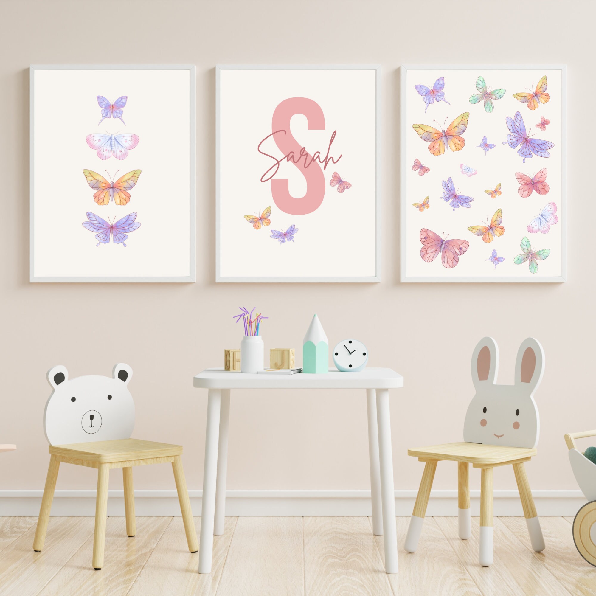 Pastel Butterfly Printable Nursery Decor, Personalized Name Print ...