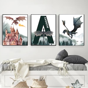 Personalized Dragon Nursery Prints, Dragon Nursery Decor, Mythical ...