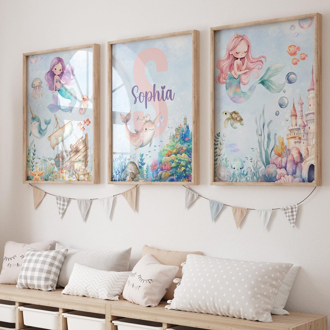 Mermaid Nursery Print, Mermaid Wall Art, Mermaid Decor, Mermaid Prints ...