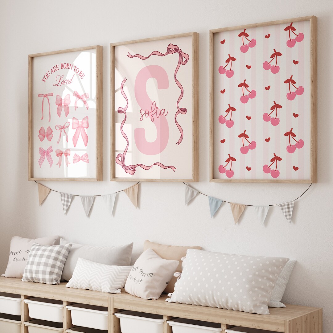 Pink Bows Wall Art, Pink Bows Print, Pink Coquette Nursery, Coquette ...