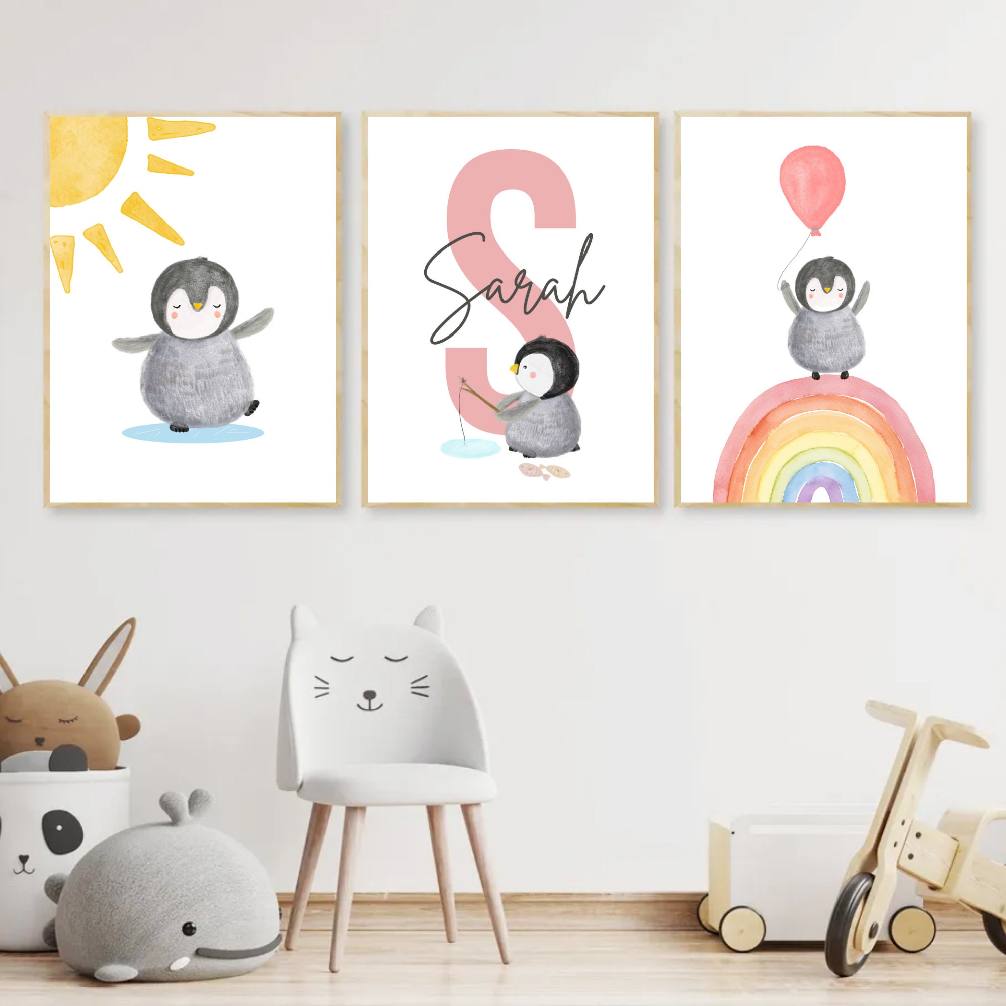 Personalized Penguin Nursery Print, Rainbow Baby Penguin Poster ...