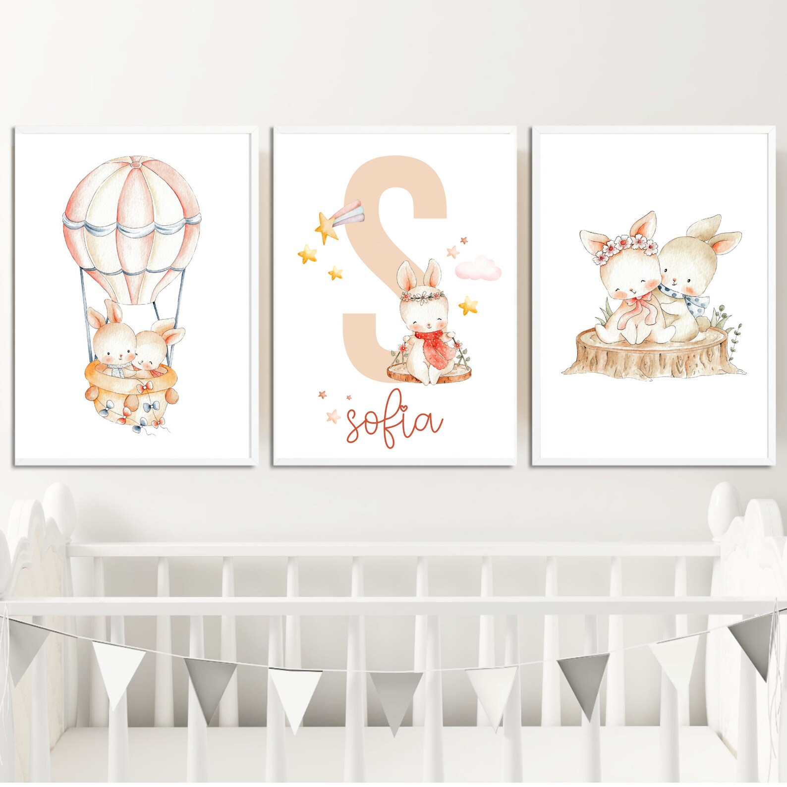 Bunny Nursery Wall Art, Bunny Nursery Decor, Watercolor Bunny Nursery ...
