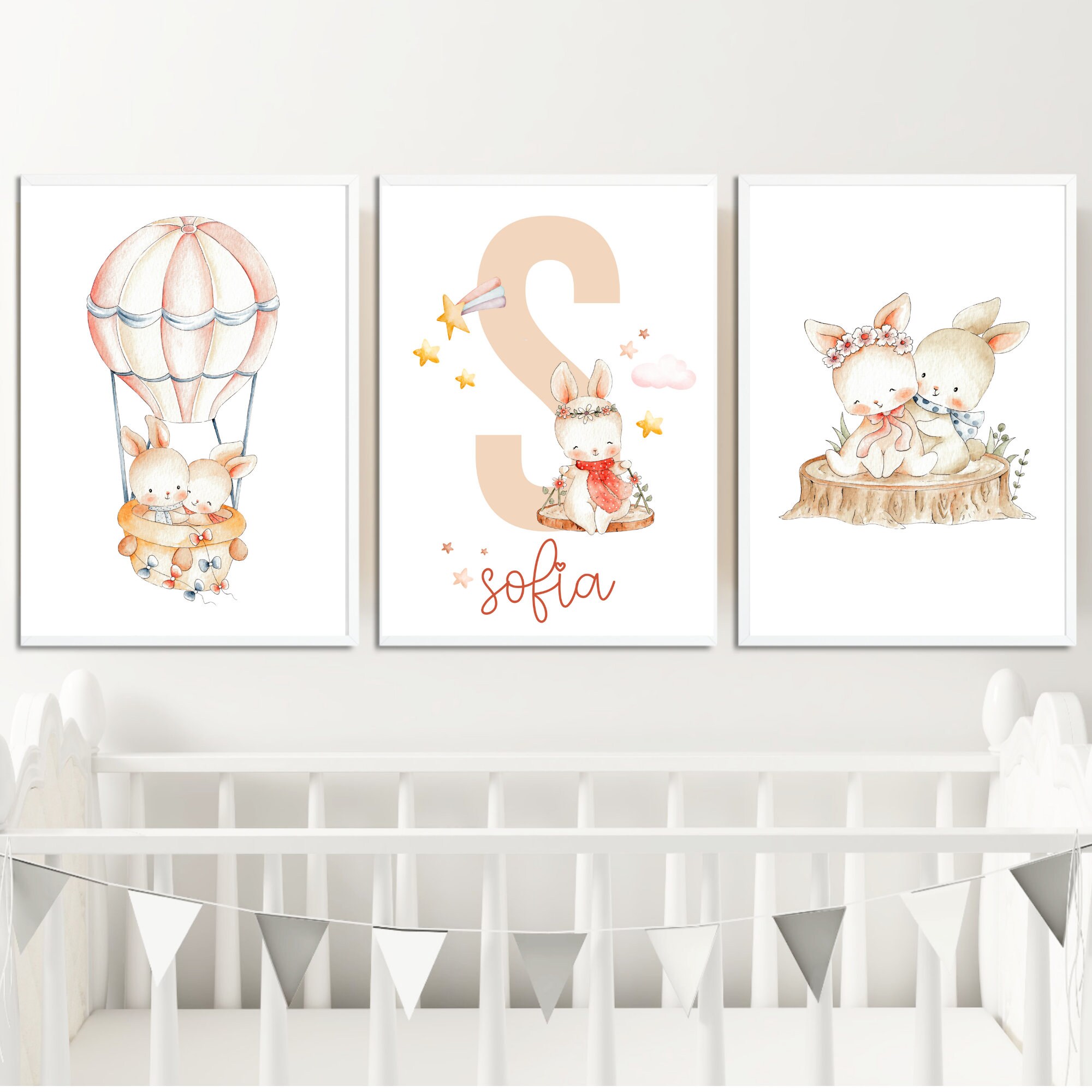 Bunny Nursery Wall Art, Bunny Nursery Decor, Watercolor Bunny Nursery ...