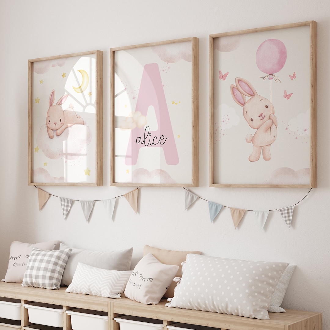 Bunny Nursery Wall Art, Bunny Prints, Rabbit Print, Bunny Wall Art ...
