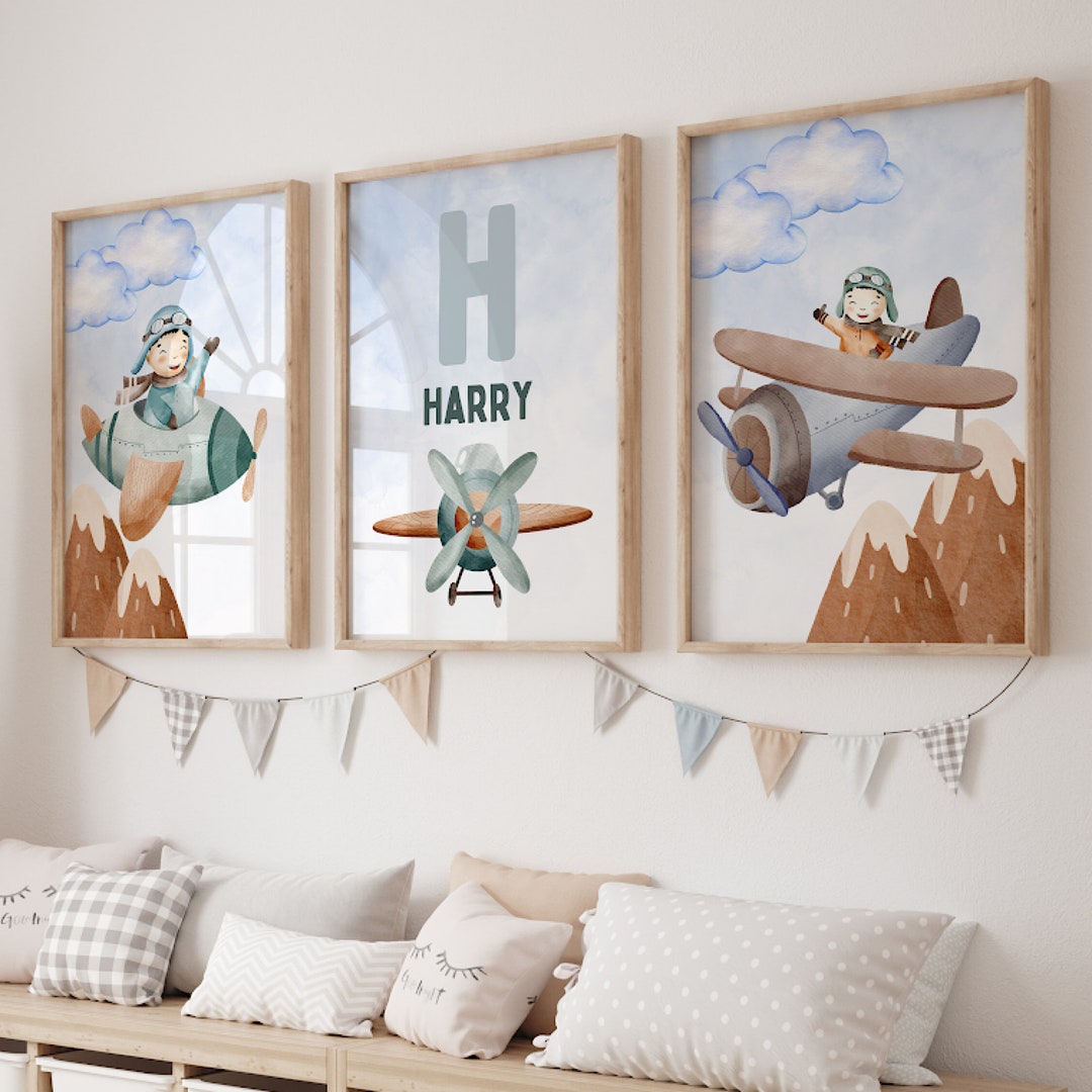 Personalized Airplane Nursery Prints, Boy Room Wall Art, Kids Room ...