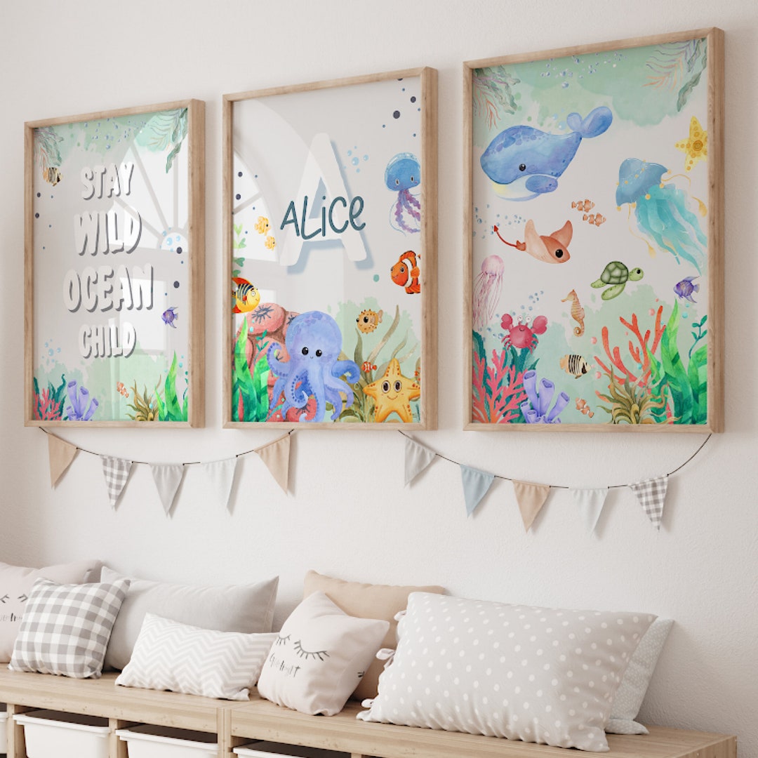 Personalized Sea Animal Nursery Prints, Ocean Nursery Prints, Under the ...