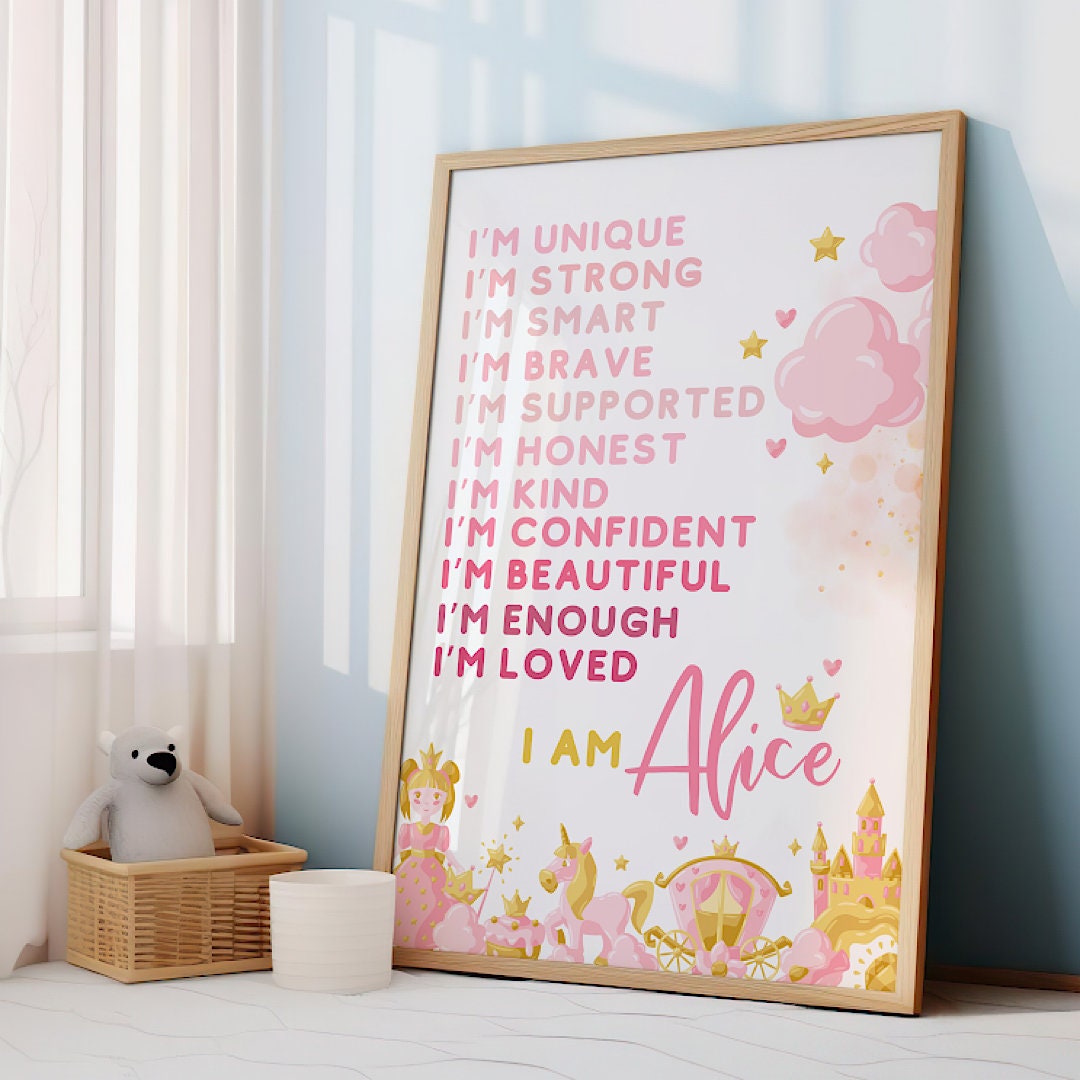 Personalized Princess Nursery Prints, Baby Girl Name Sign, Girl Nursery ...