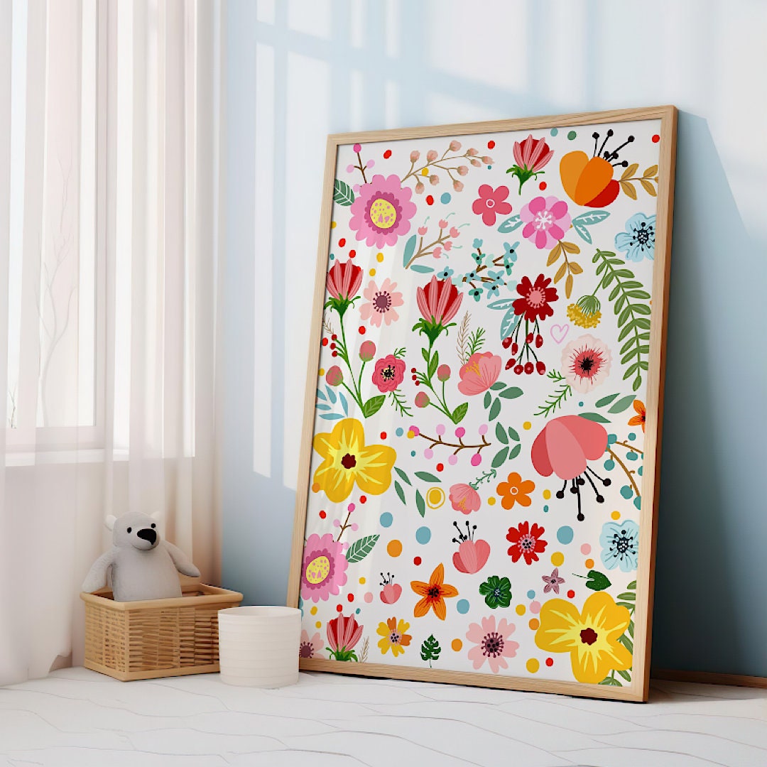 Colorful Flower Print, Flower Wall Art, Pink Flowers Print, Flower ...