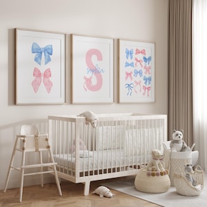 Pink Blue Bow Print, Bow Wall Art, Bows Nursery Decor, Pink Blue Bow ...