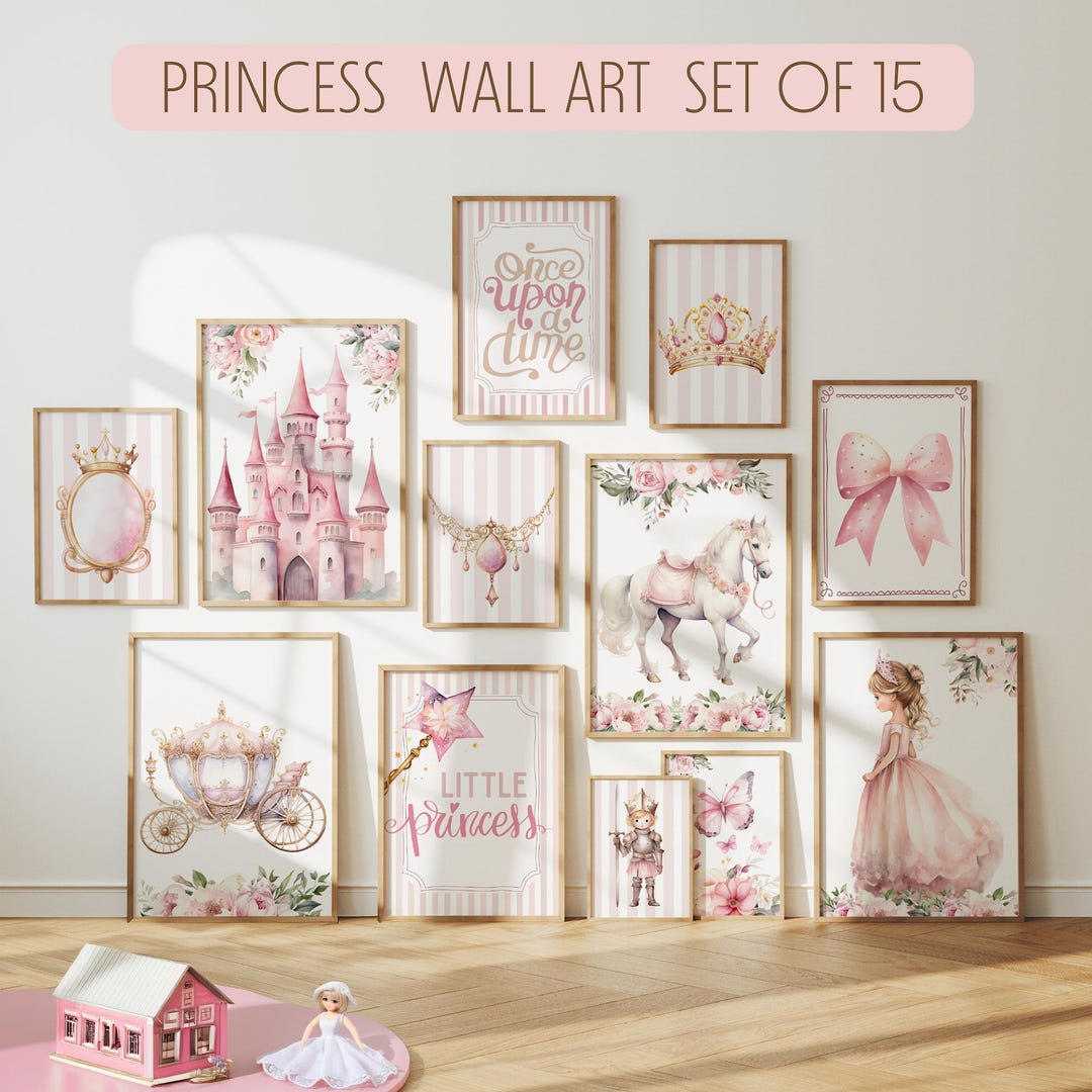 Princess Wall Art Set of 15, Unicorn Nursery Prints, Princess Girls ...