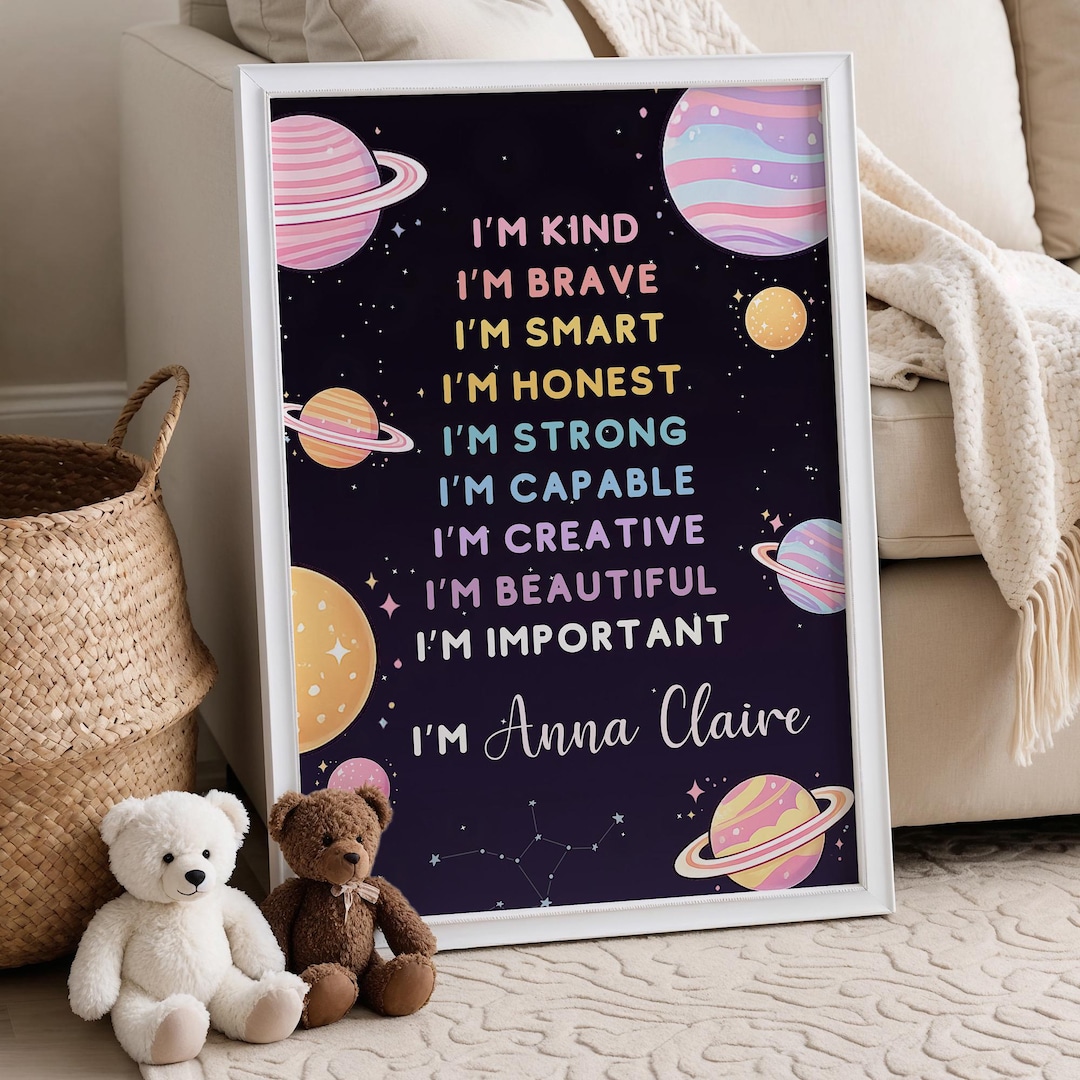Personalized Space Nursery Wall Art, Kids Affirmations Poster, Galaxy ...