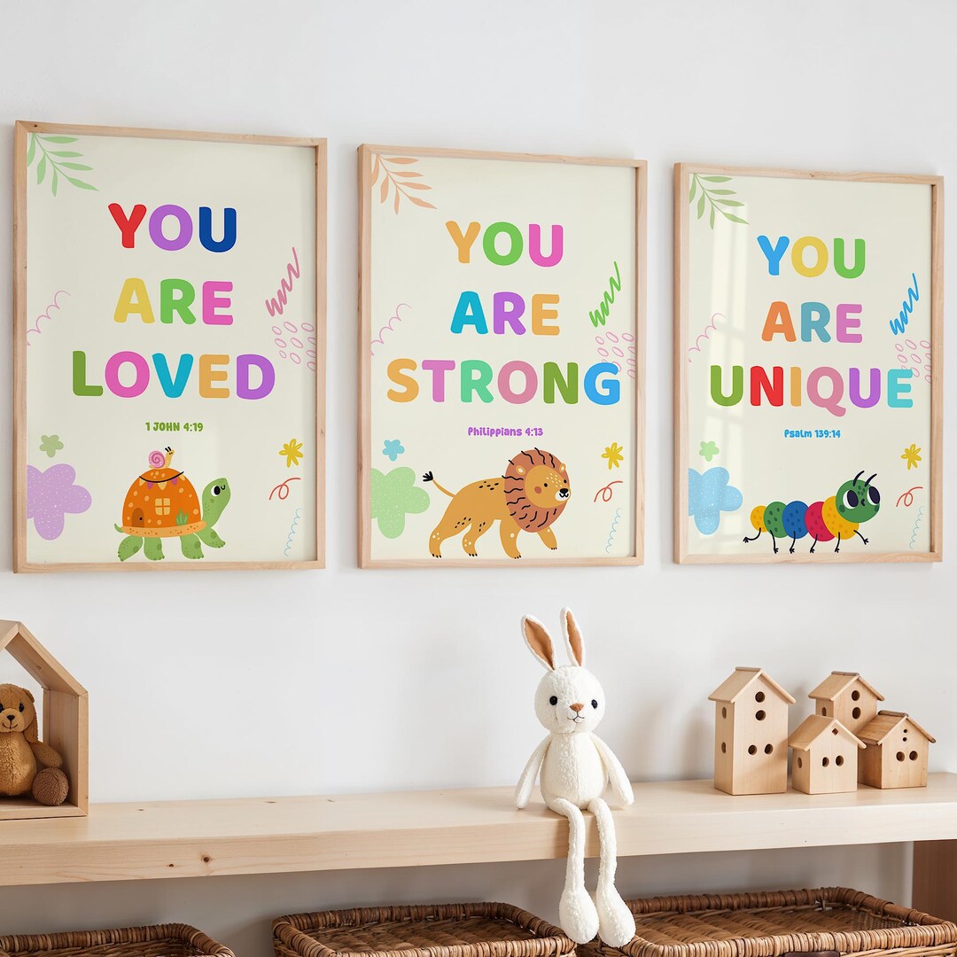 Kids Bible Verse Prints, Colorful Bible Verse Nursery, Printable ...