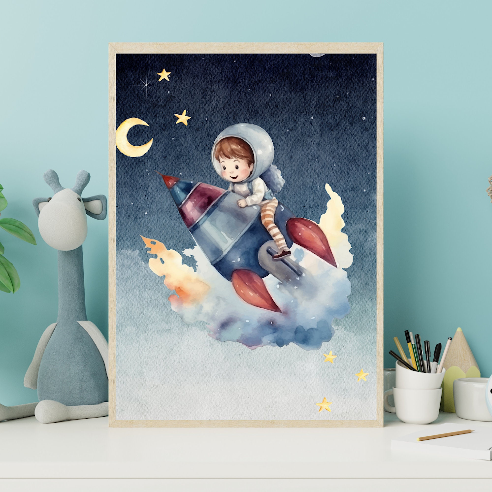 Personalized Space Wall Art Set, Astronaut Wall Art, Space Theme Wall ...