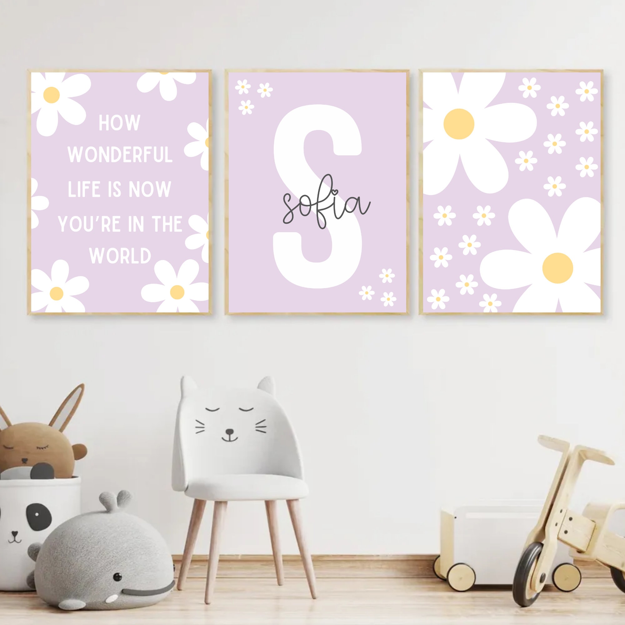 Daisy Print Set of 3, Daisy Wall Art, Daisy Room Decor, Purple Nursery ...