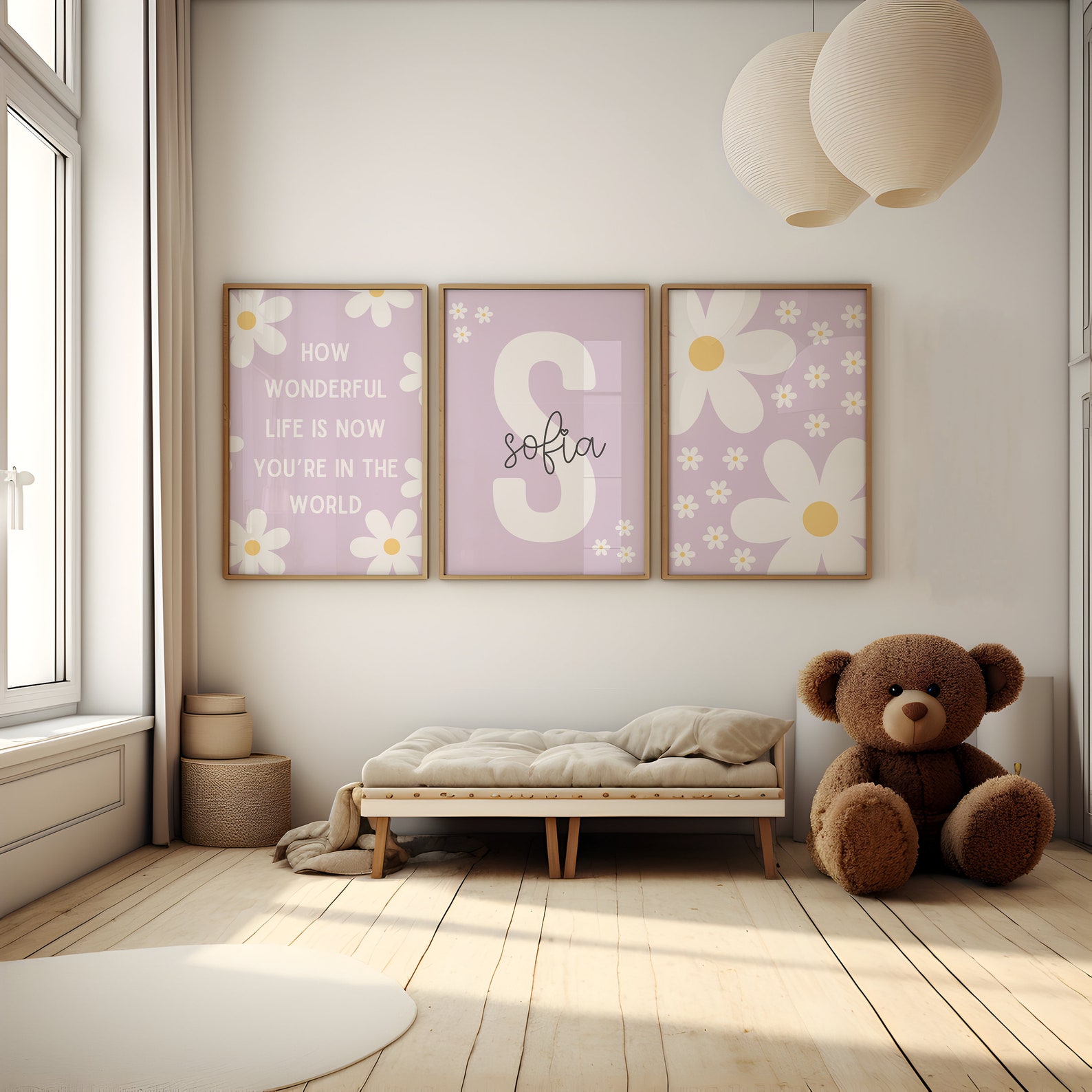 Daisy Print Set of 3, Daisy Wall Art, Daisy Room Decor, Purple Nursery ...