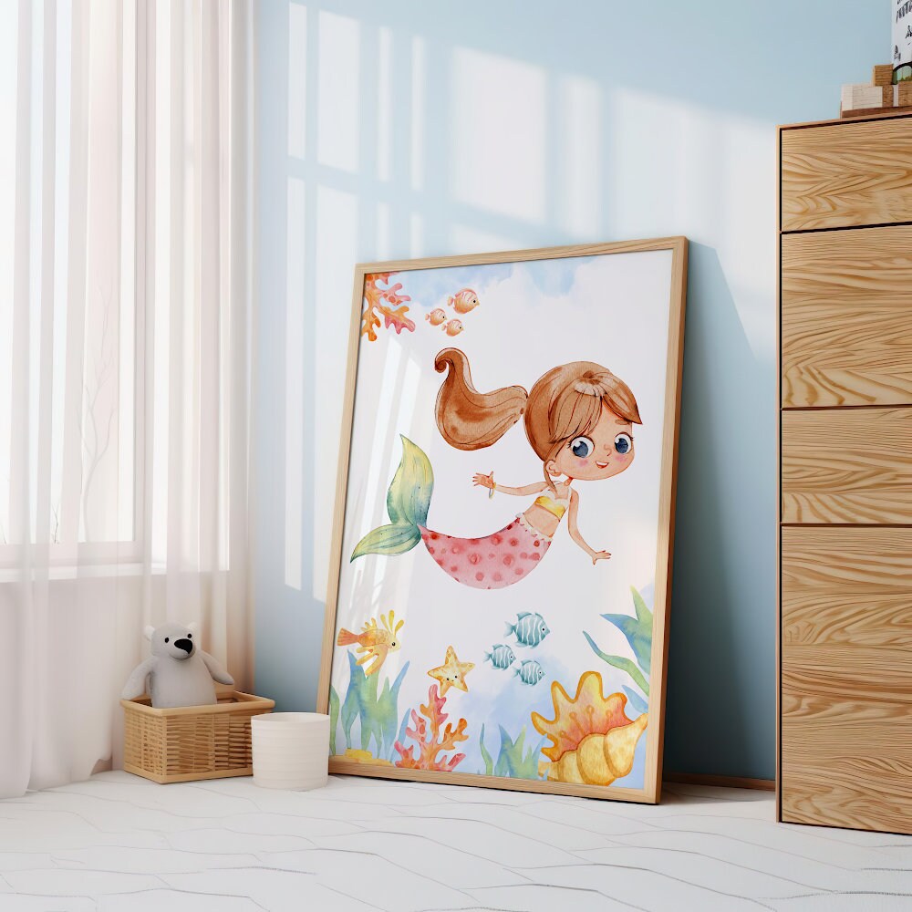 Personalized Mermaid Print Set, Mermaid Nursery Print, Girls Mermaid ...
