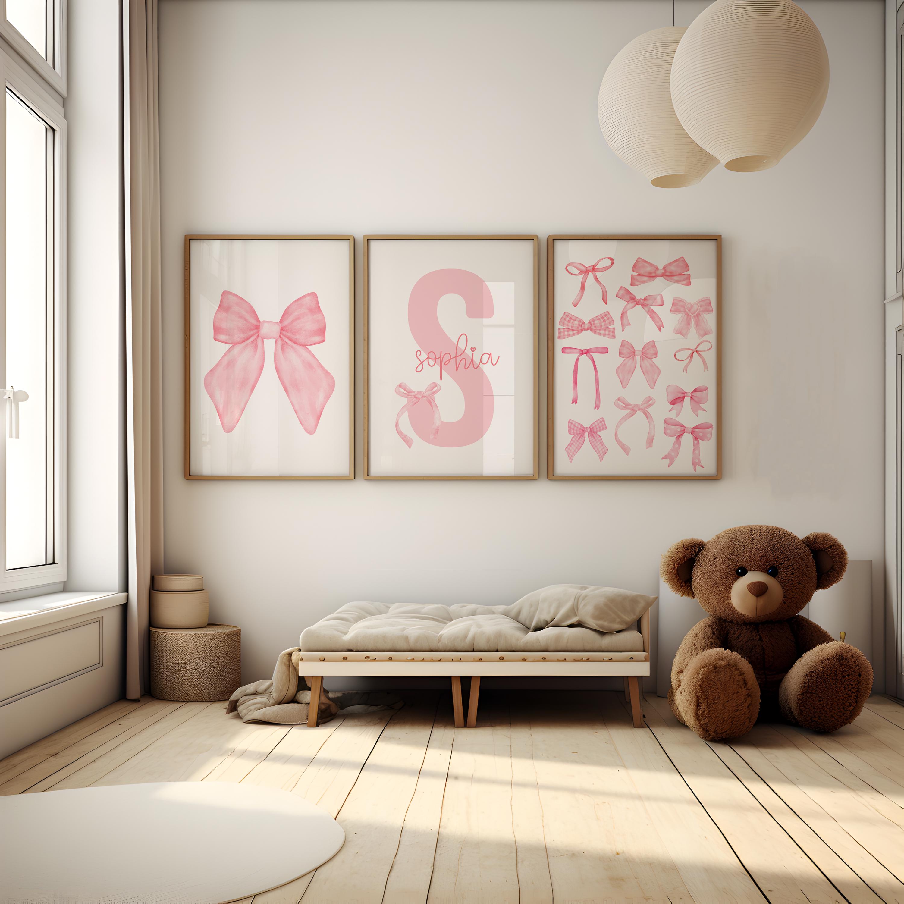 Pink Bows Print, Bows Nursery Decor, Bows Decor, Pink Coquette Print ...