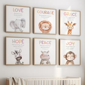 Set of 6 Safari Animal Bible Verse Print, Christian Nursery Decor ...