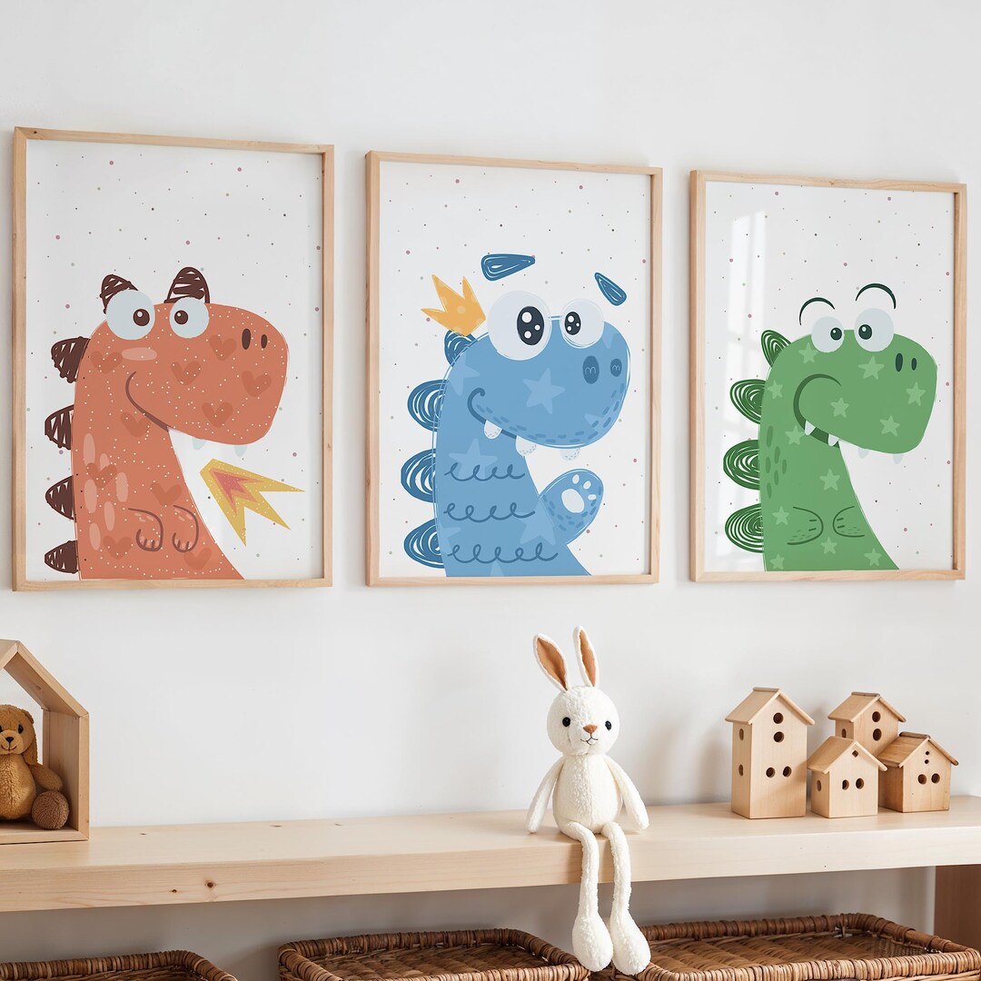 Dinosaur Nursery Wall Art Set of 3, Baby Dinosaur Print, Dinosaur ...