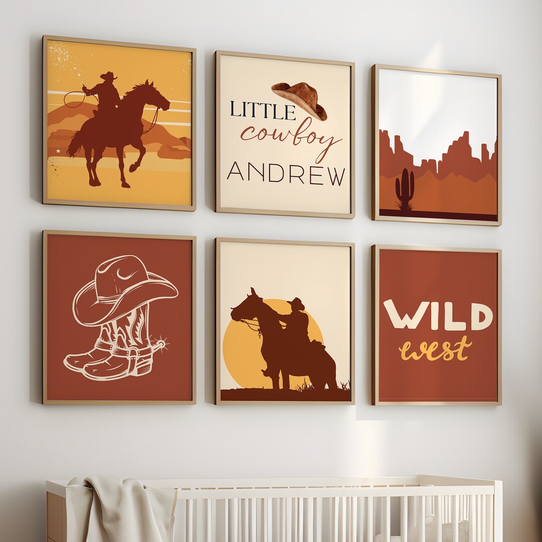 Cowboy Nursery Prints Set of 6, Cowboy Prints, Rustic Wall Prints ...