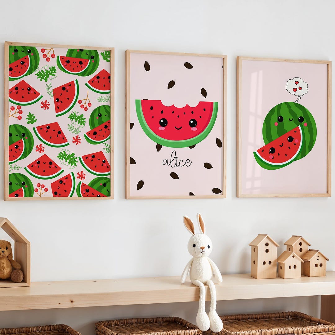 Watermelon Prints, Watermelon Wall Art, Watermelon Nursery, Red Green ...