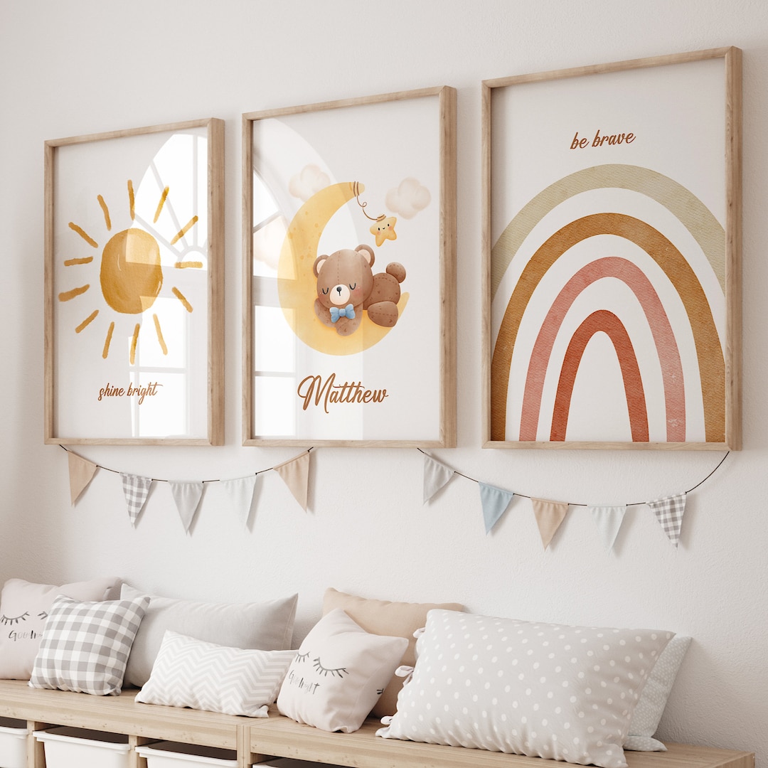 Boho Rainbow Set of 3 Nursery Prints, Rainbow Prints, Teddy Bear ...