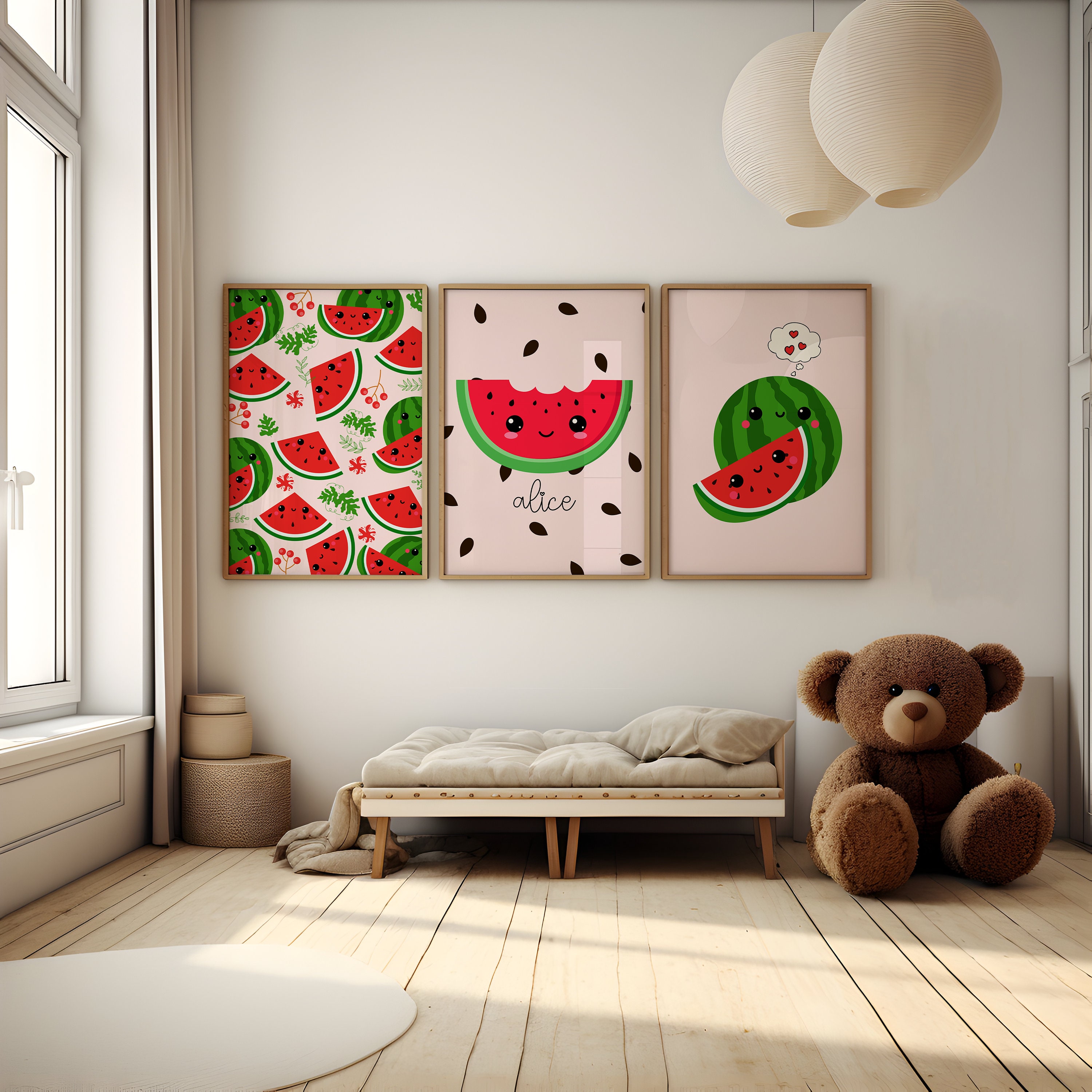 Watermelon Prints, Watermelon Wall Art, Watermelon Nursery, Red Green ...