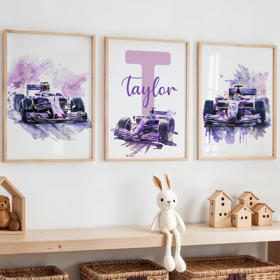 Purple Race Car Prints, Racing Car Nursery Prints, Purple Kids Room ...