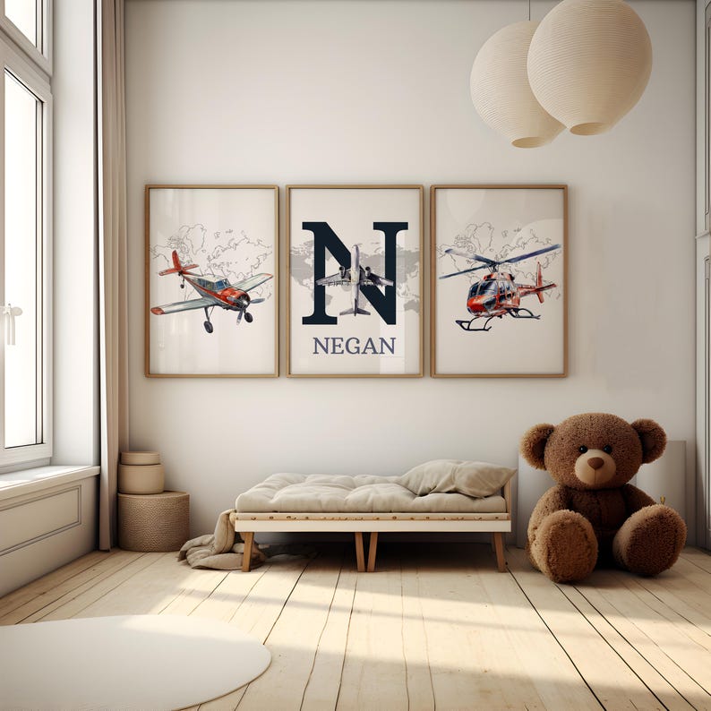 Airplane and Helicopter Prints, Aviation Nursery Decor, Boys Bedroom ...