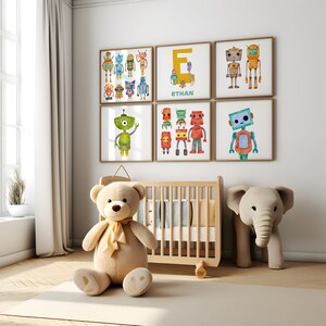 Personalized Robot Wall Art, Robot Prints, Playroom Decor, Robot ...